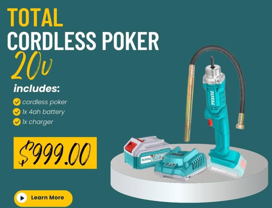 Total cordless 20V vibration poker with 4ah battery and charger – The ...